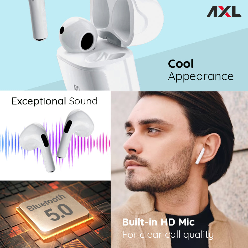 AXL Epic True Wireless Earbuds IPX5 Water Resistant, Voice Assistant B ...