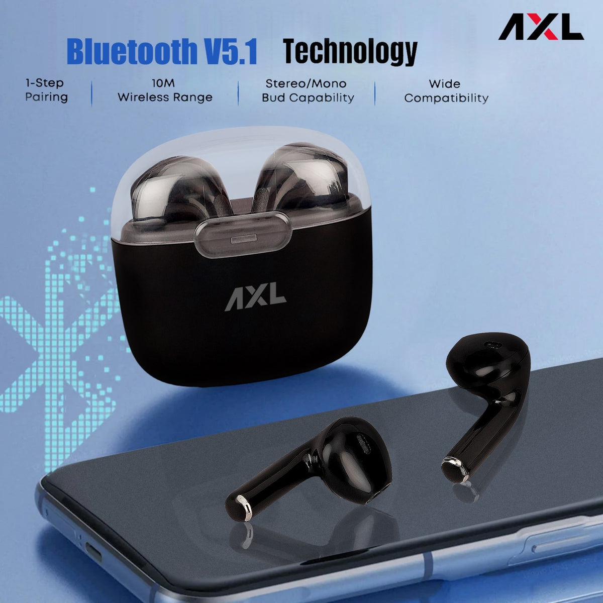 AXL Wave TWS,Rich Bass,24H Playtime ENC,BT Earbuds Bluetooth Headset B ...